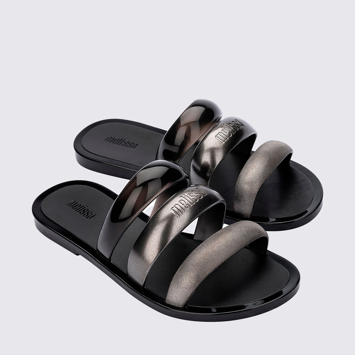 Melissa Eclipse Slide Prata Preto 35998 - Menina Shoes